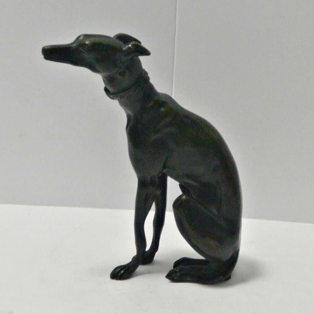 French Bronze Seated Greyhound - A Dogs Tale Collectibles